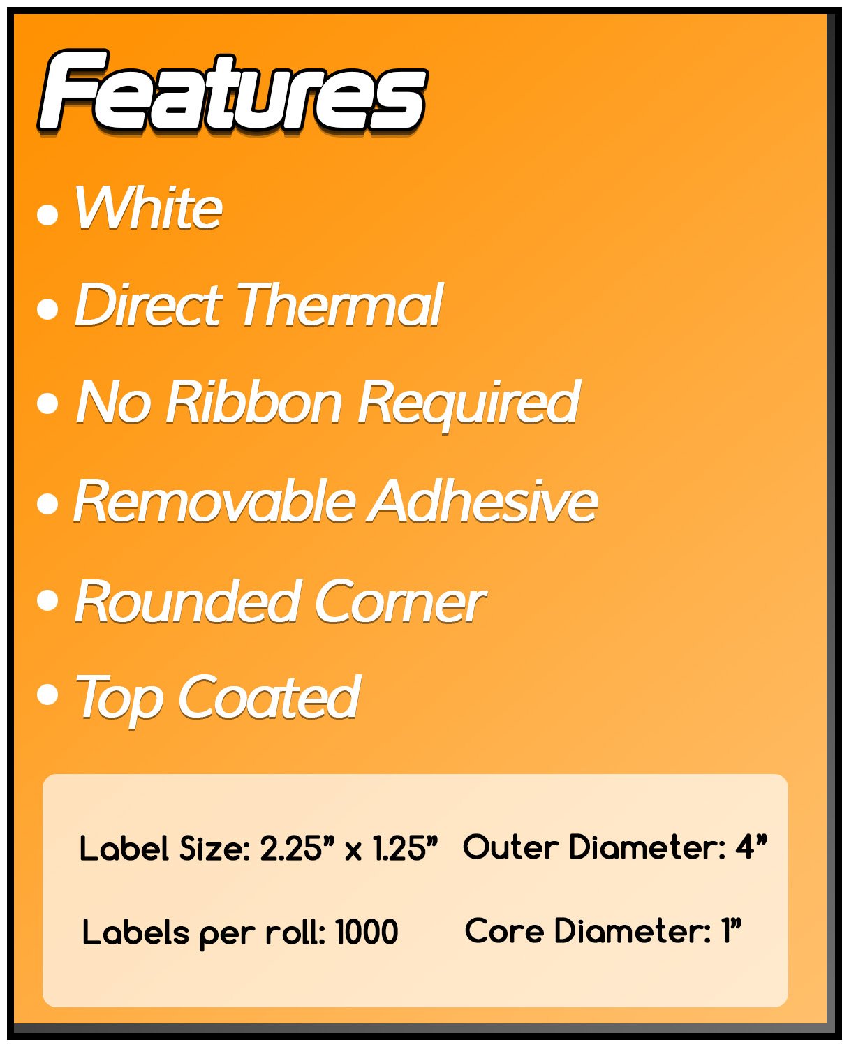 10 Rolls, 10000 Labels – 2.5" x 1.25" Removable Direct Thermal Labels - Compatible with Rollo & Zebra Desktop Printers and More – 1” Core; Perforated, Water & Oil Resistant
