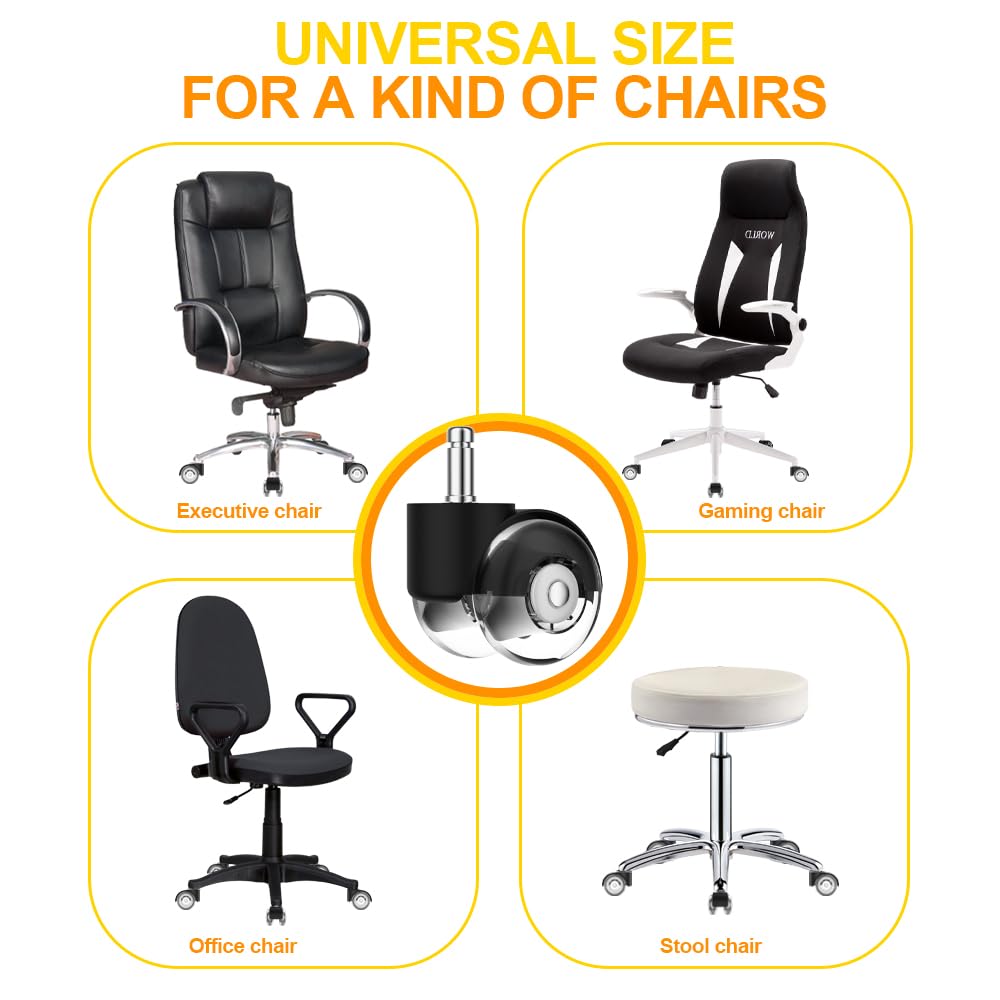Office Chair Casters Wheels(Set of 5) - 2 inch Heavy Duty Mute Desk Chair Wheels Replacement 2200Lbs- Office Chair Wheels for Hardwood Floors- Universal Fit Wheels for Office Chair