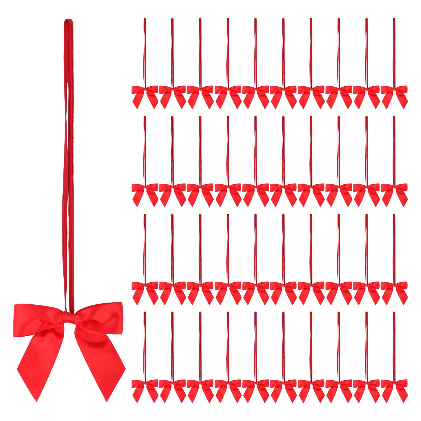 Meseey 50pcs 8 Inch Stretch Elastic Loops with Pre-Tied Red Ribbon Bows for Gift Wrapping,Baby Showers, Weddings, Christmas Boxes (8", Red)