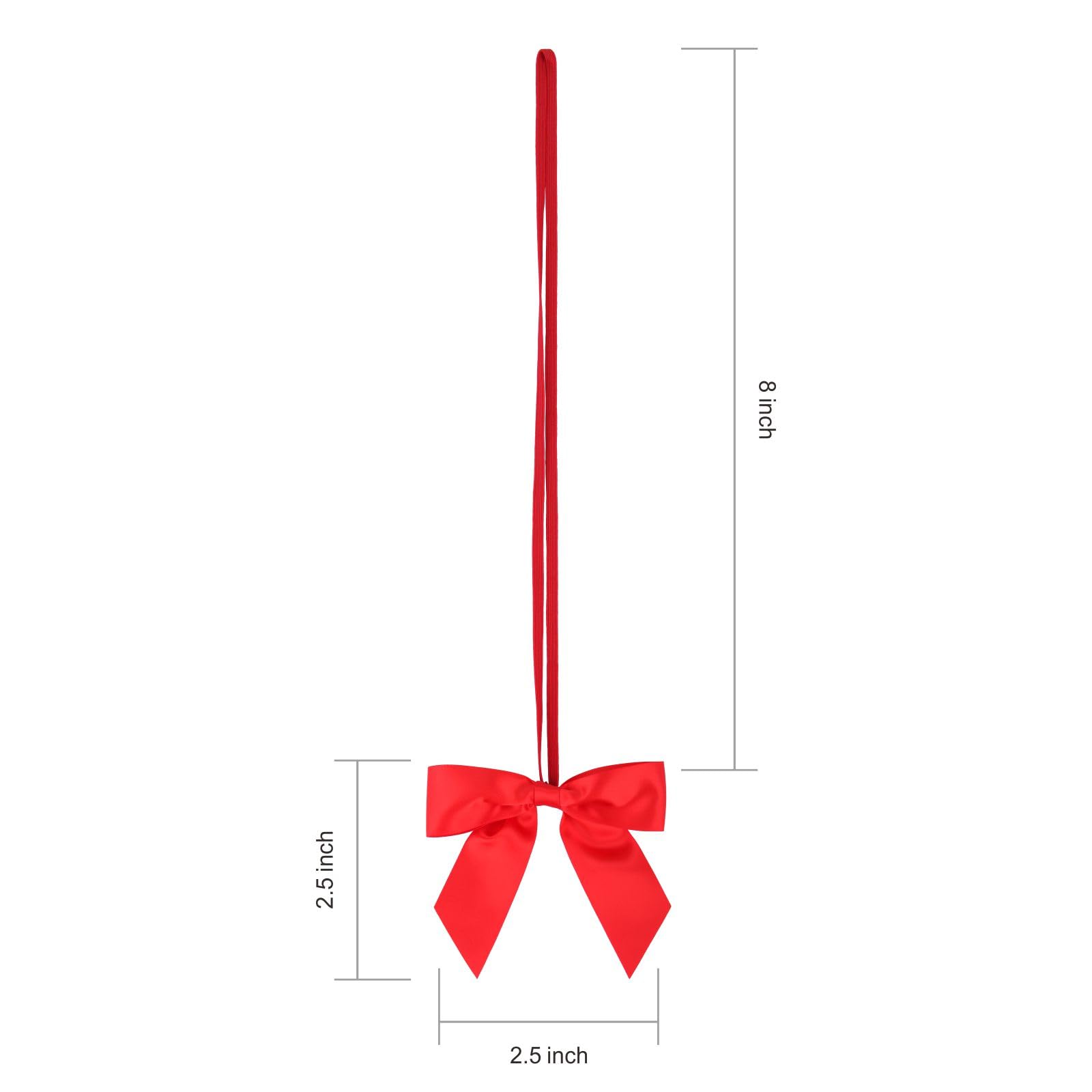Meseey 50pcs 8 Inch Stretch Elastic Loops with Pre-Tied Red Ribbon Bows for Gift Wrapping,Baby Showers, Weddings, Christmas Boxes (8", Red)