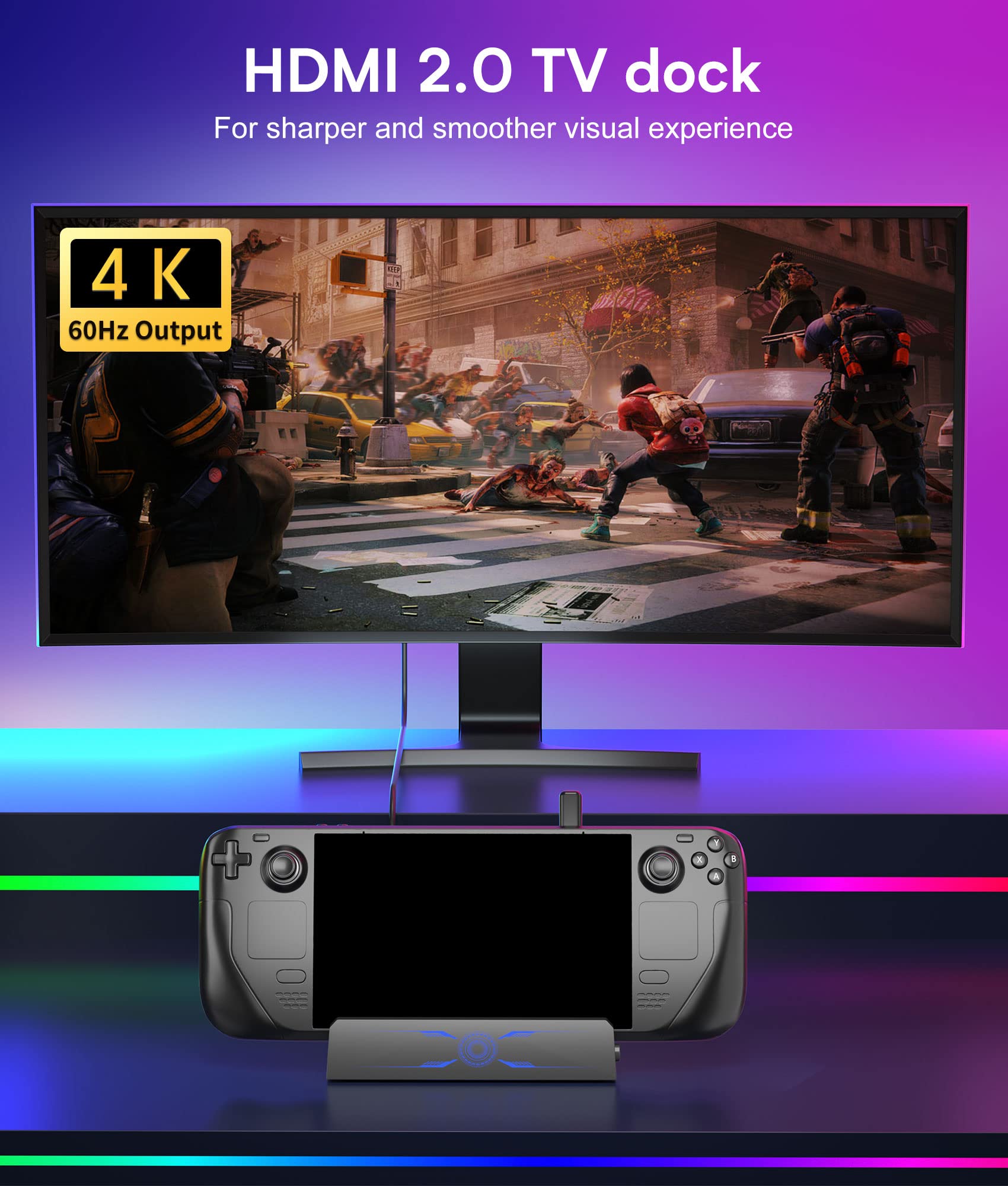 Steam Deck Docking Station,HDMI 2.0 4K@60HZ Steam Deck Dock with 4 USB-A 3.0 Port,Support PD 3.0 Full Speed Charging for Valve Steam Deck