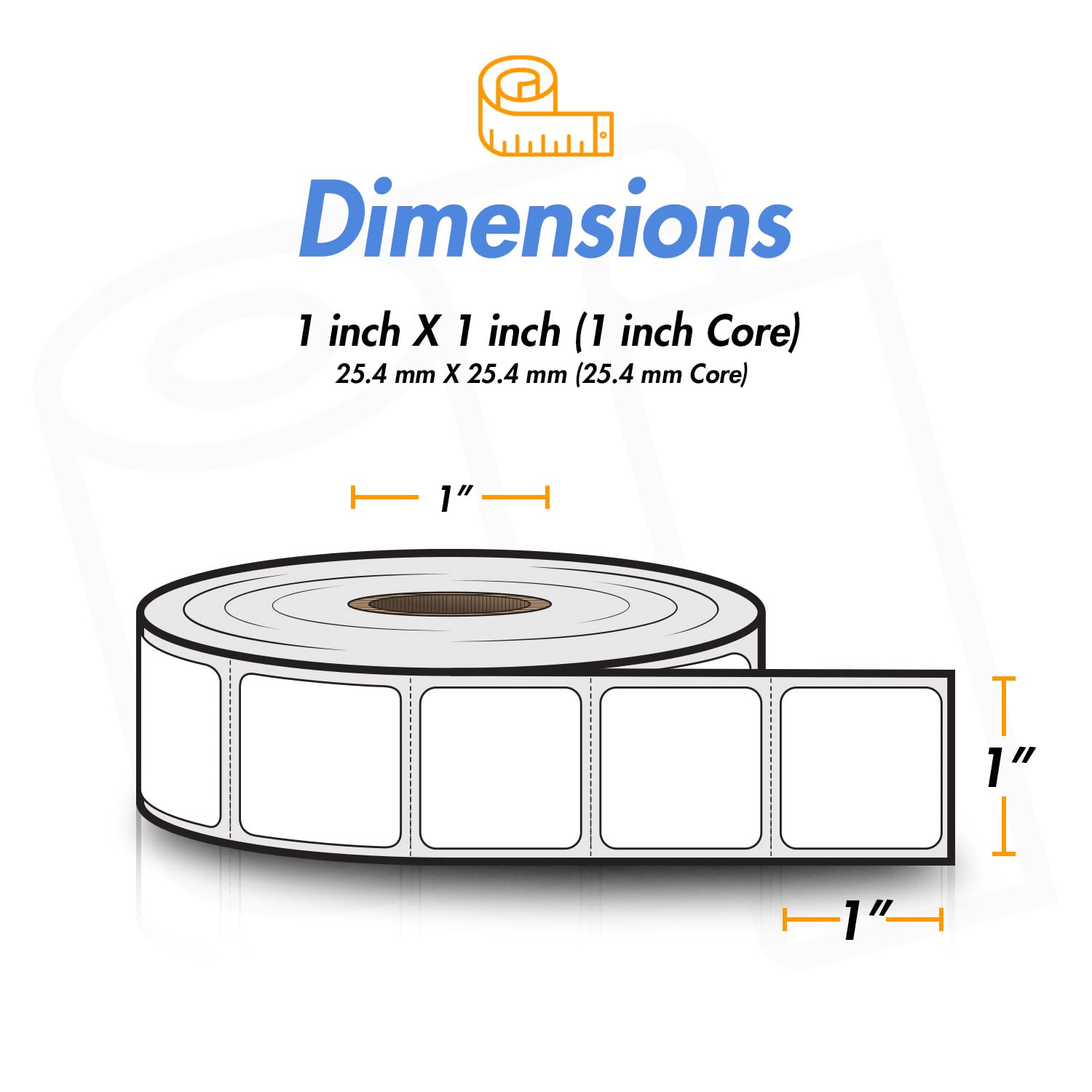 OfficeSmartLabels – 1" x 1" Removable Square Direct Thermal Labels - Compatible with Rollo & Zebra Desktop Printers and More – 1” Core; Perforated, Water & Oil Resistant (1 Roll, 1380 Labels)