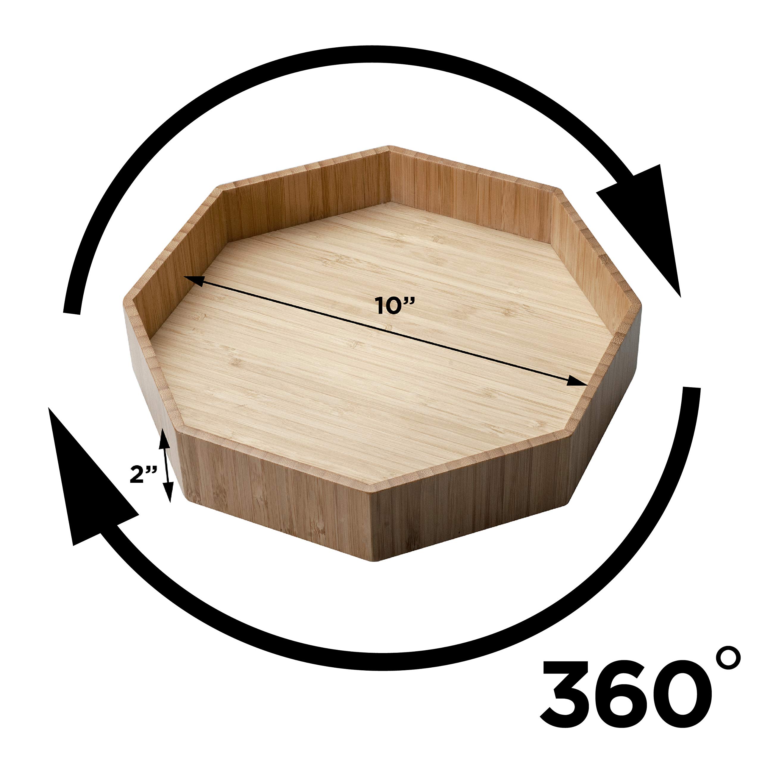 Bamboo 360 Rotating Lazy Susan 10" Tray Bundle 2 Pack for Bathroom, Kitchen, Cabinets & Tabletop