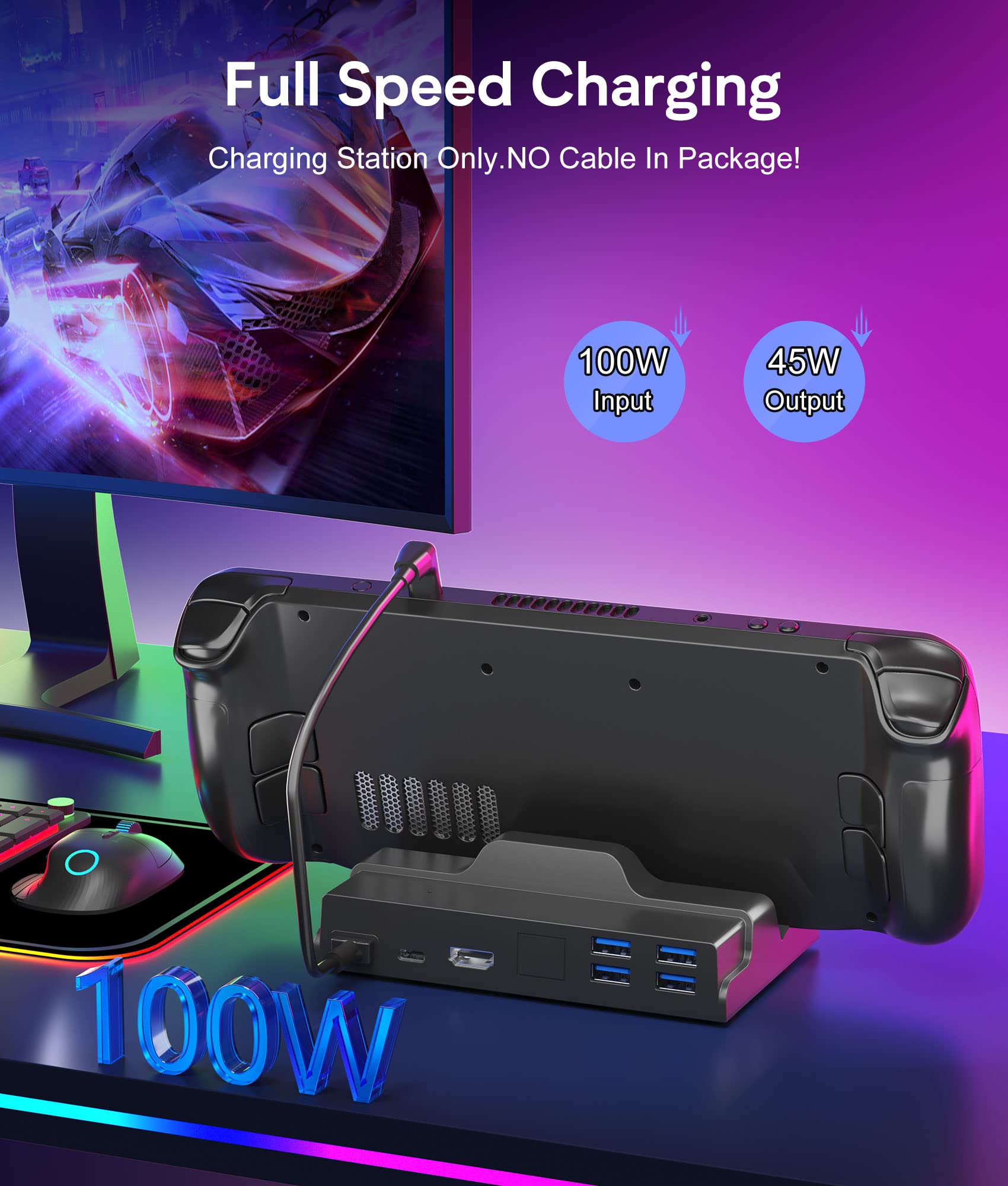 Steam Deck Docking Station,HDMI 2.0 4K@60HZ Steam Deck Dock with 4 USB-A 3.0 Port,Support PD 3.0 Full Speed Charging for Valve Steam Deck
