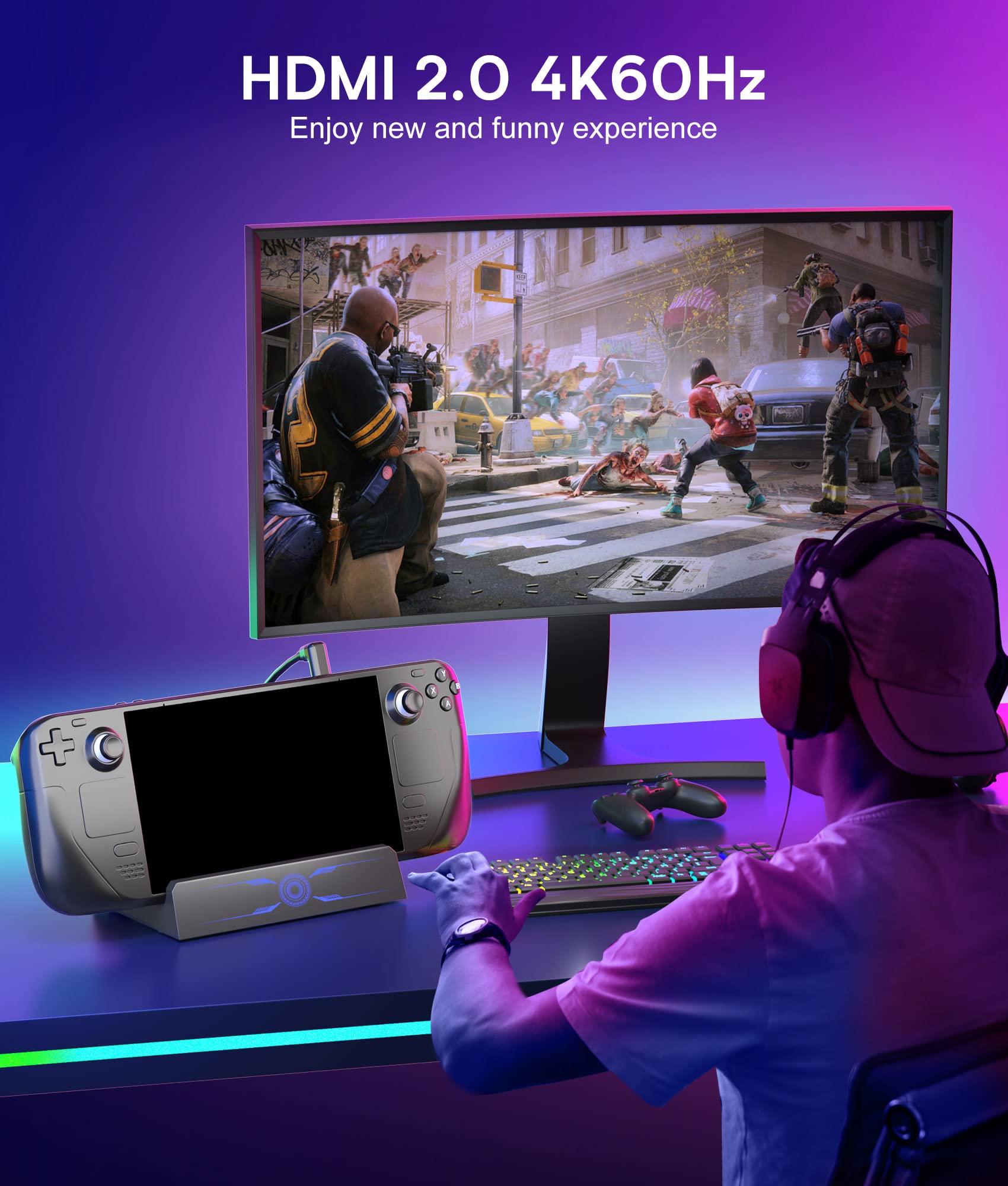 Steam Deck Docking Station,HDMI 2.0 4K@60HZ Steam Deck Dock with 4 USB-A 3.0 Port,Support PD 3.0 Full Speed Charging for Valve Steam Deck