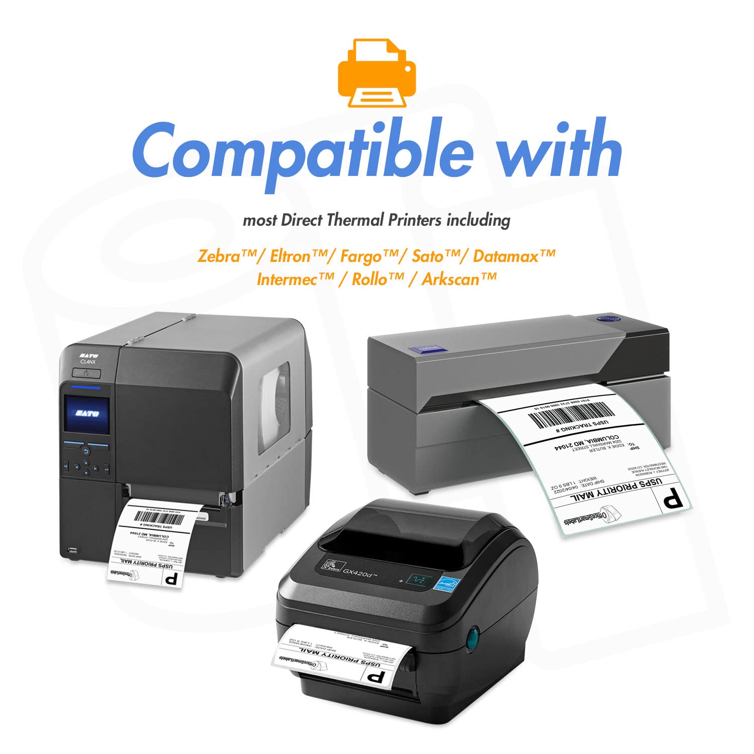 OfficeSmartLabels - 3" x 3" Direct Thermal Labels - Compatible with Zebra & Rollo Desktop Printers and More – 1” Core, Permanent Adhesive & Perforated [500/Roll, 2000 Labels in 4 Rolls]