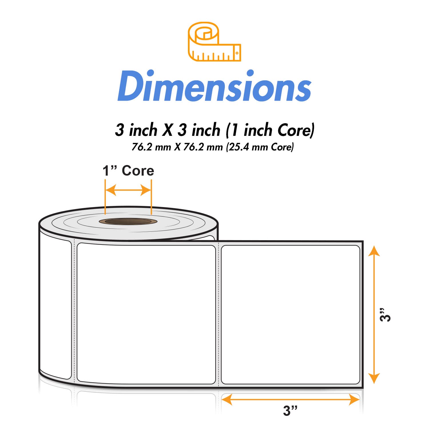 OfficeSmartLabels - 3" x 3" Direct Thermal Labels - Compatible with Zebra & Rollo Desktop Printers and More – 1” Core, Permanent Adhesive & Perforated [500/Roll, 2000 Labels in 4 Rolls]
