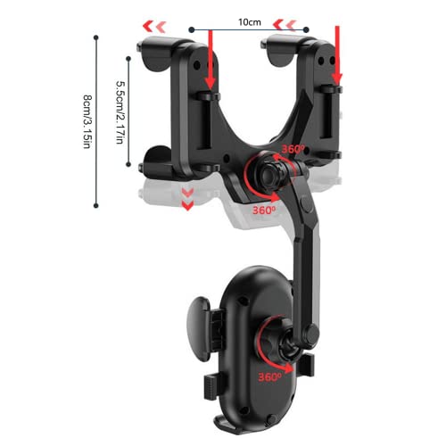 RIWPKFH Car Phone Holder,360 Rotatable Rearview Mirror Mobile Holder,GPS Phone Holder for All Smartphone and Car