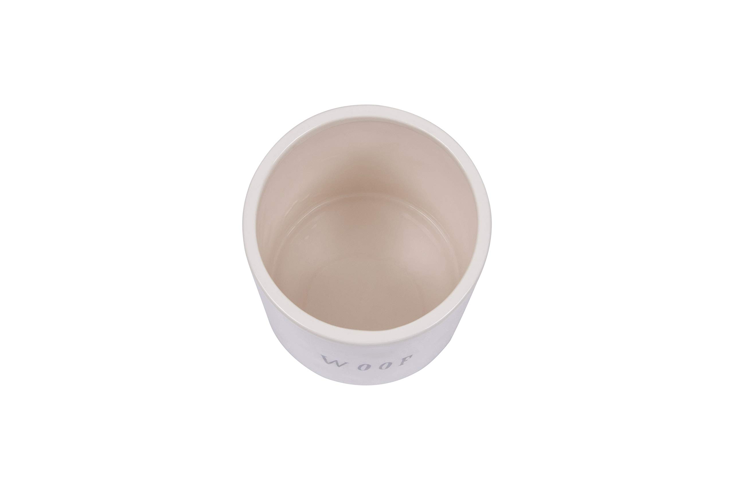 Creative Co-Op Farmhouse Ceramic Jar with "Woof" Message and Lid with Bone, White and Black