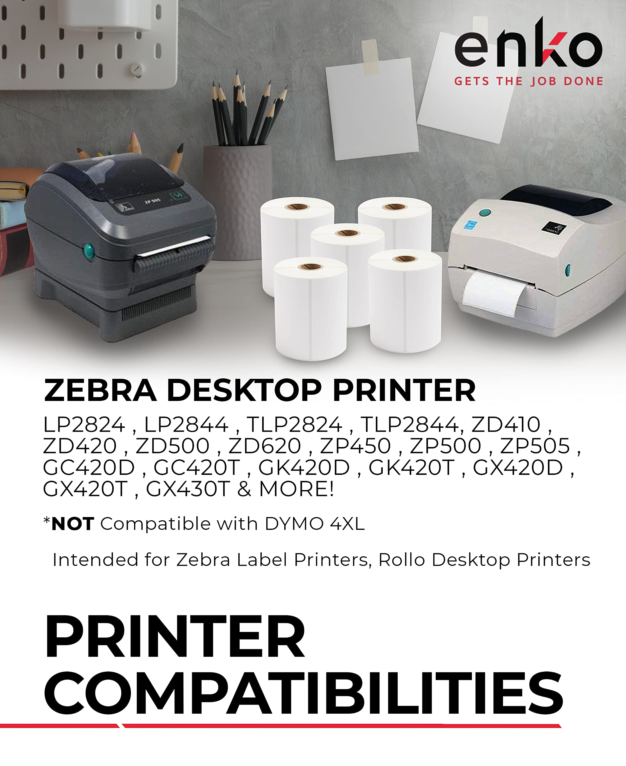 enKo - Direct Thermal Labels Compatible for Zebra/Rollo 4" x 5" Label - 1 in Core - (6 Roll, 1800 Labels)
