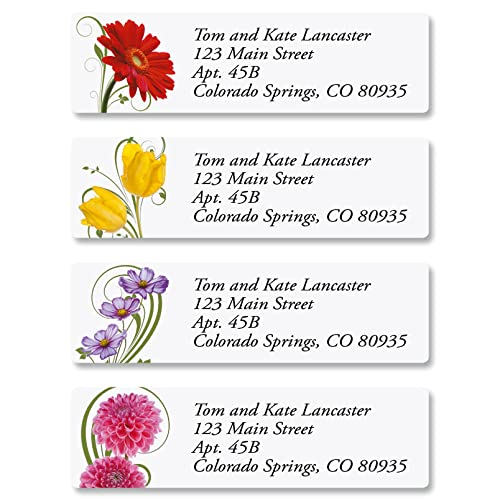 Floral Whispers Personalized Return Address Labels – 4 Designs, Set of 240, Small, Self-Adhesive, Flat-Sheet Labels, by Colorful Images