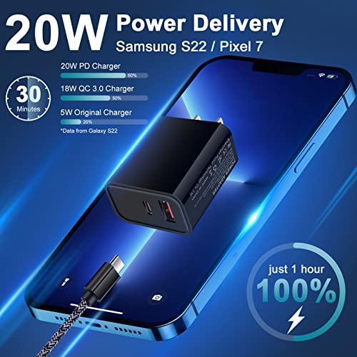 Type C Fast Charger for Google Pixel 7 Pro 7 6a 6 Pro 6 5a 5G 5 XL 4a 4 XL 3a,Samsung Galaxy A14 A13 5G A53 S22 S23, 38W Auto Car Charger Plug,20W PD&QC3.0 Wall Power Adapter, 6FT USB C Charging Cable