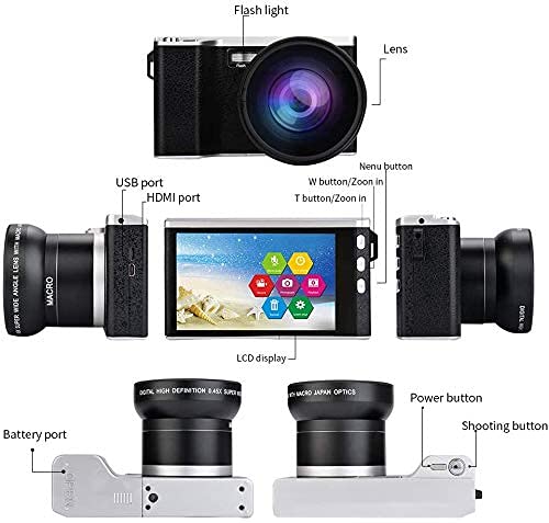 Digital Camera 24MP 4.0 Inch Touch Monitor Camera for Backpacking FHD Mini Compact Wide Angle Lens Pocket Camera for Photography(2 batteries Included)