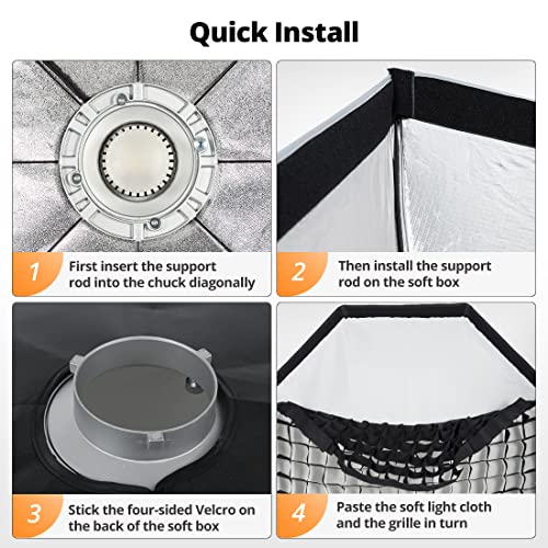 AMBITFUL 37" 95cm Octagon Honeycomb Grid Softbox, Bowens Mount Softbox Compatible Studio Flash Strobe Lighting MS300 SK400 AD600 AD400Pro VL150 VL200 VL300 SL-60W SL200II SZ200Bi (FW 95)