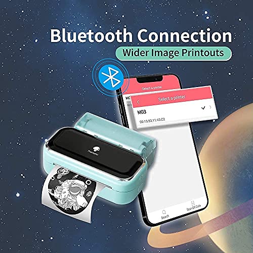 Phomemo M03 Pocket Printer- Portable Printer Photo Printer with 3 Roll 3 Inch Black on White, 77mm x 3.5m, 3 Inch X 11.5 ft, Compatible with iOS + Android for Photos, Journalist, Work, Plan-(Green)