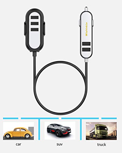 Wishinkle 5 USB Car Charger, 54W Multi Ports Car Charger Adapter, 5ft USB Splitter Vehicle Charger for Samsung Galaxy Note9/S9/S9+ and More
