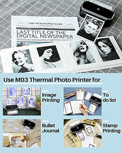 Phomemo M03 Pocket Printer- Portable Printer Photo Printer with 3 Roll 3 Inch Black on White, 77mm x 3.5m, 3 Inch X 11.5 ft, Compatible with iOS + Android for Photos, Journalist, Work, Plan-(Green)