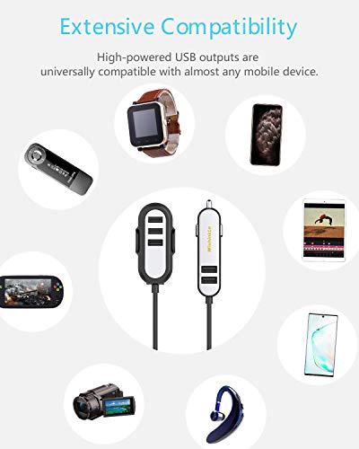 Wishinkle 5 USB Car Charger, 54W Multi Ports Car Charger Adapter, 5ft USB Splitter Vehicle Charger for Samsung Galaxy Note9/S9/S9+ and More