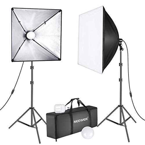 Neewer Upgraded 450W LED Photography Softbox Lighting Kit: (2) 24x24 Inches Softbox with E27 Socket and 5500K Instant Brightness Energy Saving LED Bulbs and Stand for Photo Studio Video Shooting