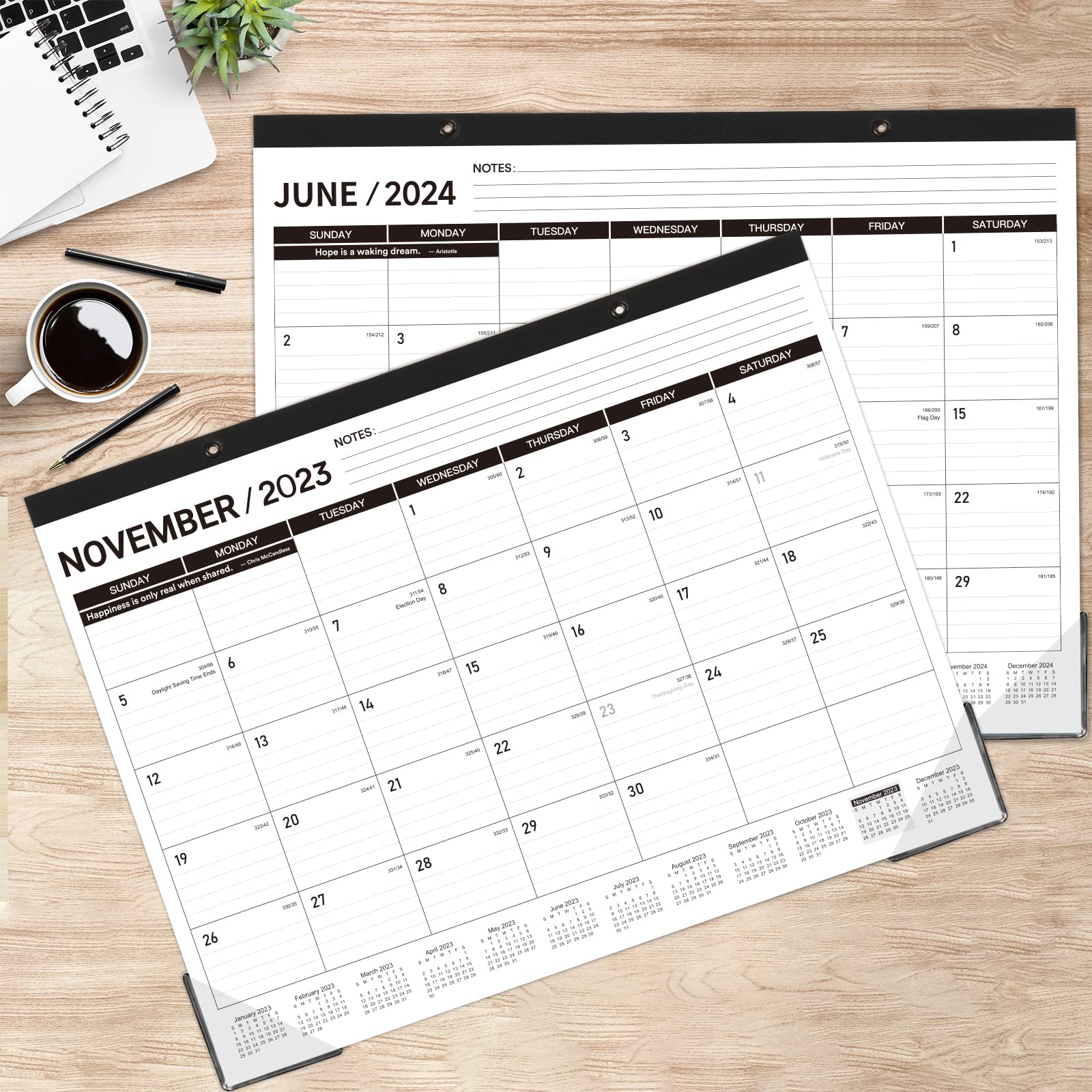2023 Desk Calendar - Large Desk Calendar 2023-2024, 22" x 17", Jan 2023 β Jun 2024, 18 Monthly Desk/Wall Calendar 2-in-1, Thick Paper, Corner Protector, Desk Pad, Large Ruled Blocks - Classic Black