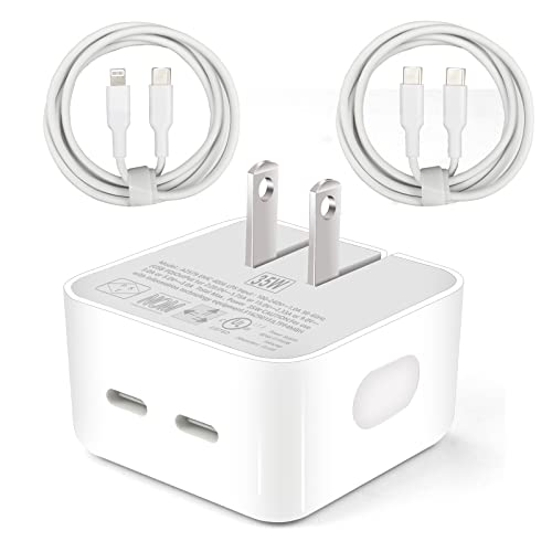 ZTTXL 35W USB C Charger Block, Dual USB-C Port Compact Power Adapter, PD 3.0​​​​ Fast Wall Charger 2Pcs 5FT C to L, C to C for iPhone14 Pro/14 Pro Max/iPhone13/Samsung/iPad/Speaker/AirPods and etc