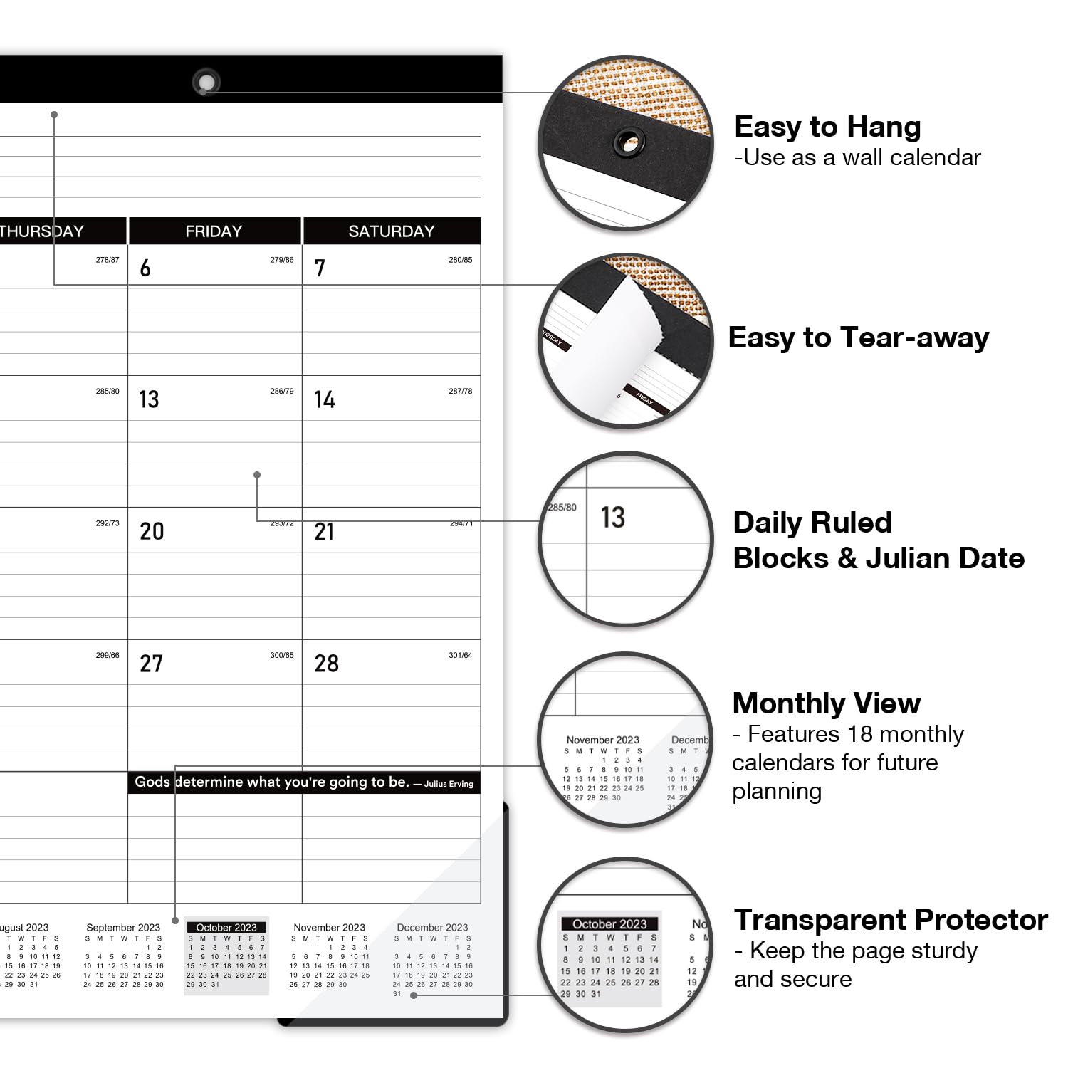 2023 Desk Calendar - Large Desk Calendar 2023-2024, 22" x 17", Jan 2023 β Jun 2024, 18 Monthly Desk/Wall Calendar 2-in-1, Thick Paper, Corner Protector, Desk Pad, Large Ruled Blocks - Classic Black