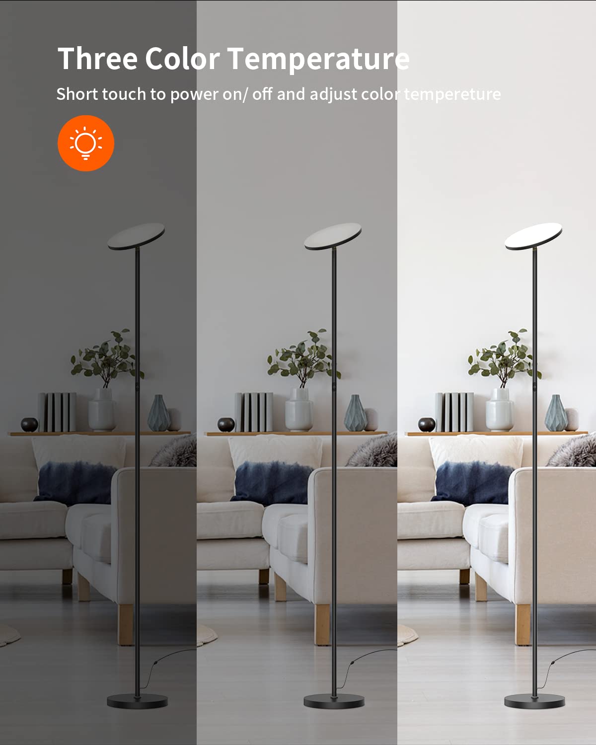 OYU LED Floor Lamp, LED Torchiere Floor Lamp, Lamp That Lights Up Whole Room, Bright Floor Lamp 30W/2500LM, 3000K-6500K with Night Light Mode & Touch Control, LED Floor Lamps for Living Room, Bedroom