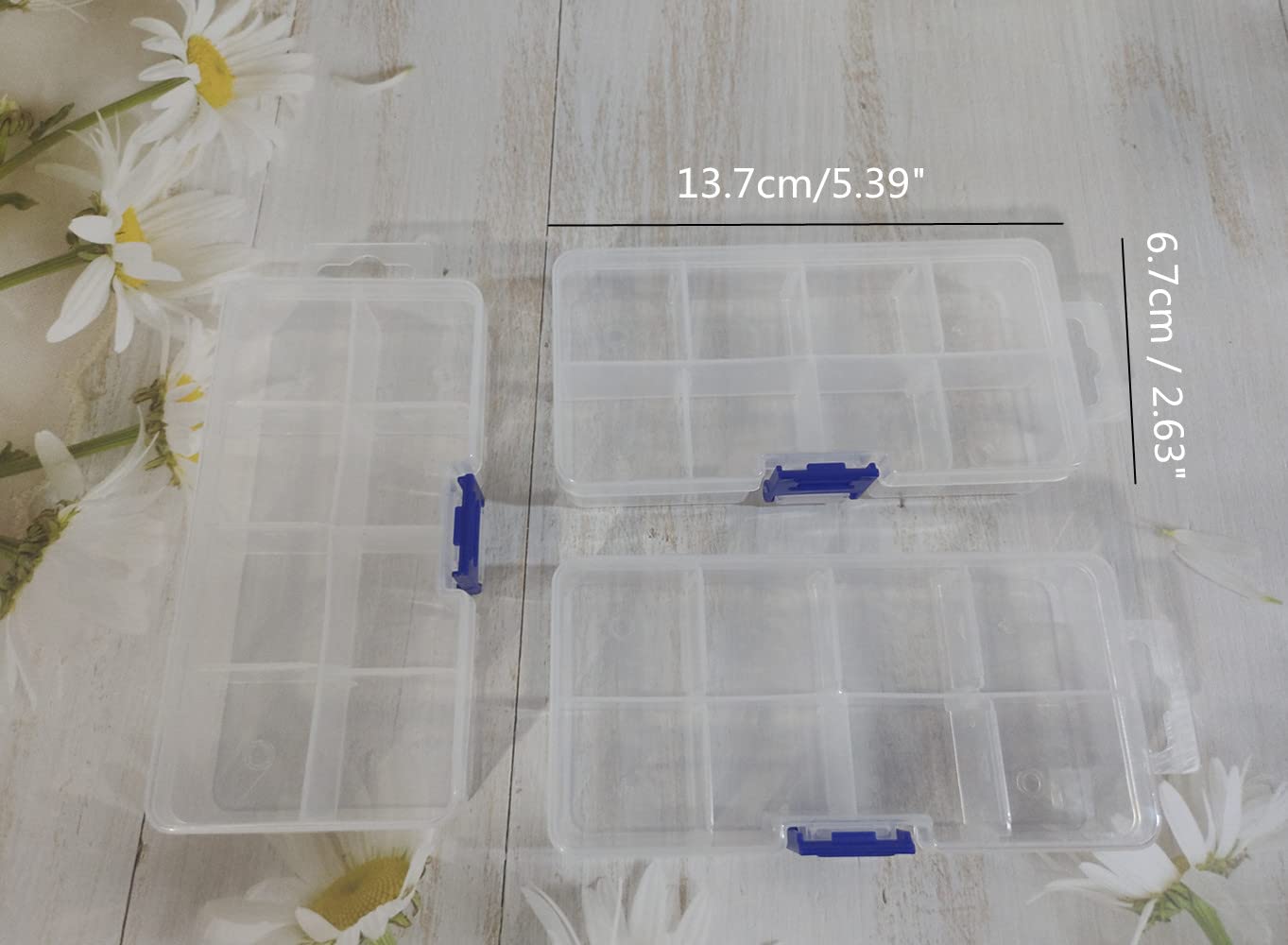 Clear Plastic Storage Box with Adjustable Dividers, Portable Transparent Beads Earring Jewelry Organizer Holder for Craft Nail Art Tackle Fishing Hooks Medicine Container Box, 8 Grids (3 Pack)