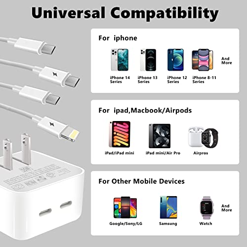 ZTTXL 35W USB C Charger Block, Dual USB-C Port Compact Power Adapter, PD 3.0ββββ Fast Wall Charger 2Pcs 5FT C to L, C to C for iPhone14 Pro/14 Pro Max/iPhone13/Samsung/iPad/Speaker/AirPods and etc