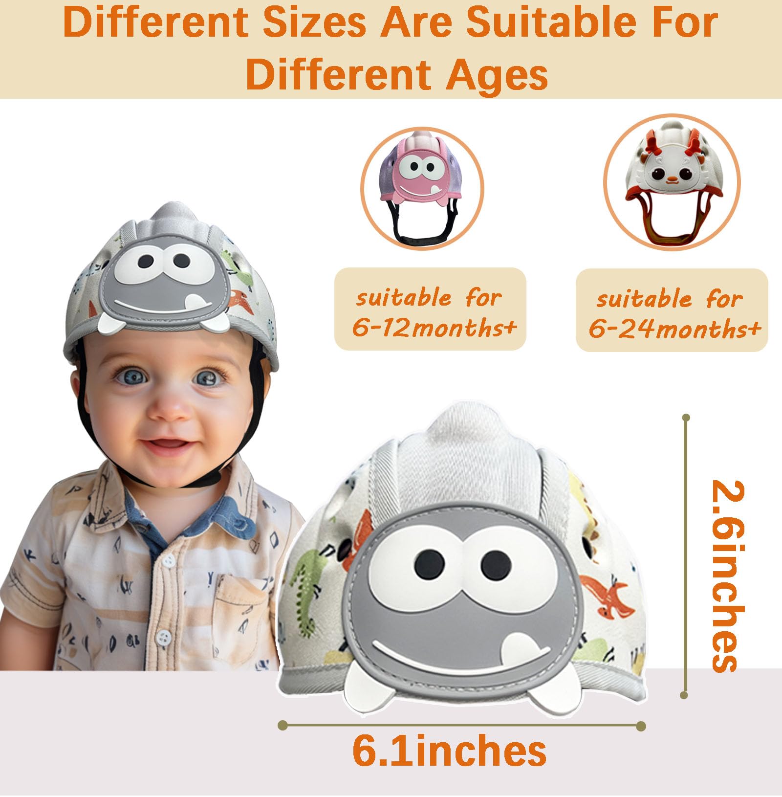 Domayllay Baby Helmet for Crawing Walking,Soft Infant Safety Helmet,Baby Helmet 1-2 Years for Anti-Fall Head Protector,Adjustable, Expandable and Breathable Toddler Walking Helmet,Grey/Purple Pink