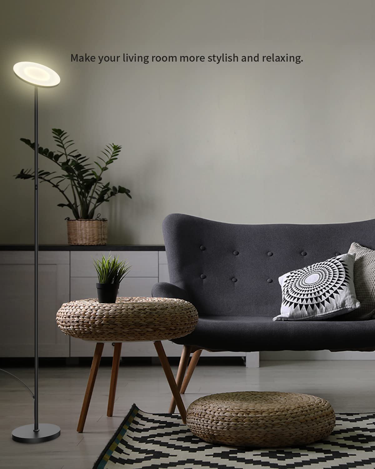 OYU LED Floor Lamp, LED Torchiere Floor Lamp, Lamp That Lights Up Whole Room, Bright Floor Lamp 30W/2500LM, 3000K-6500K with Night Light Mode & Touch Control, LED Floor Lamps for Living Room, Bedroom