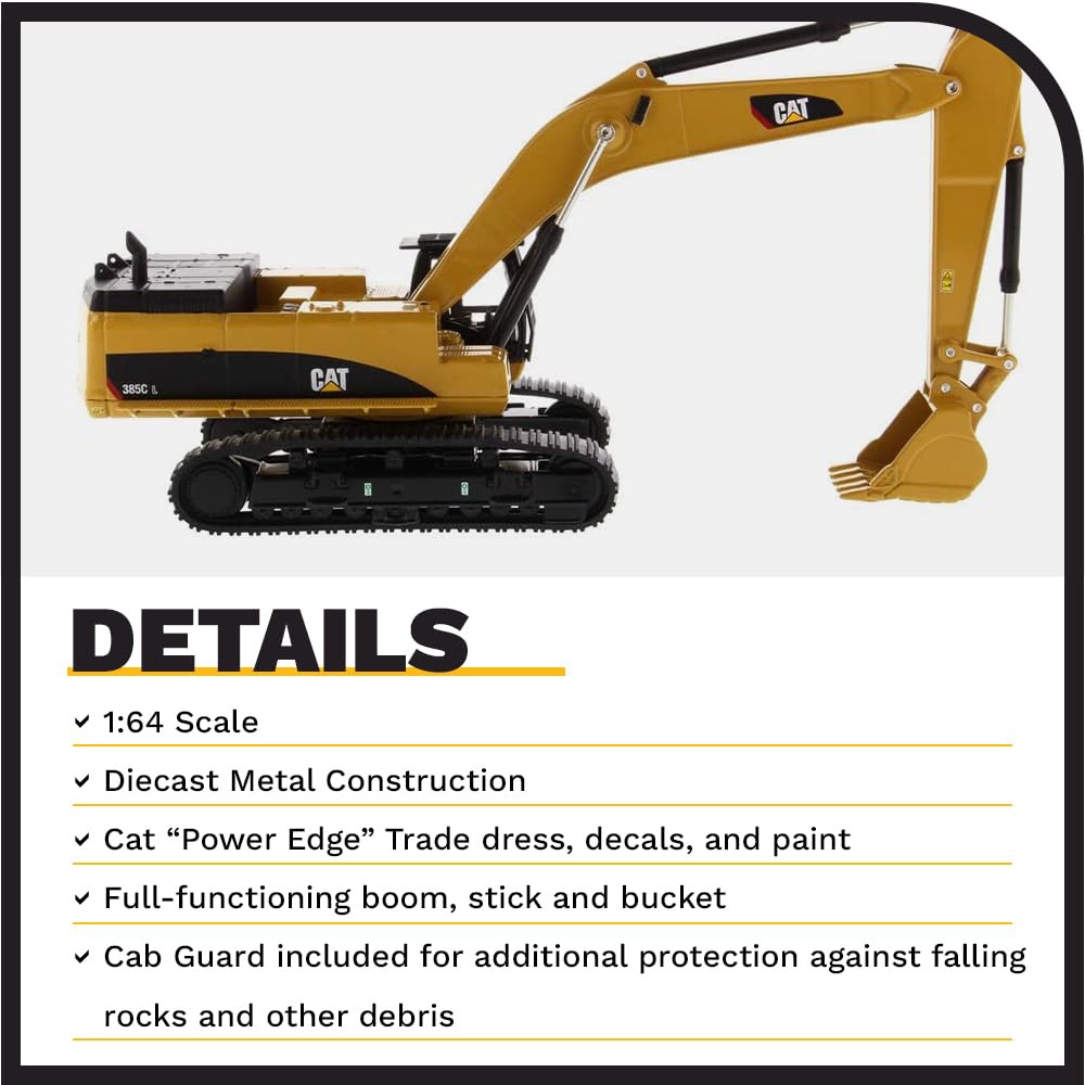1:64 Caterpillar 385C L Hydraulic Excavator - Construction Metal Series by Diecast Masters - 85694 - Play & Collect - Functioning Boom, Arm, and Bucket - Made of Diecast Metal with Some Plastic Parts