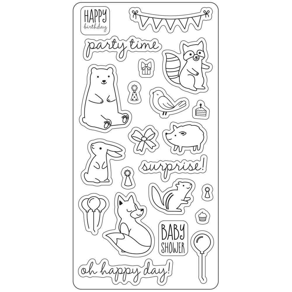 Fiskars Lia Griffith 4x8 Inch Clear Stamps, Woodland Party, Teal Green/White