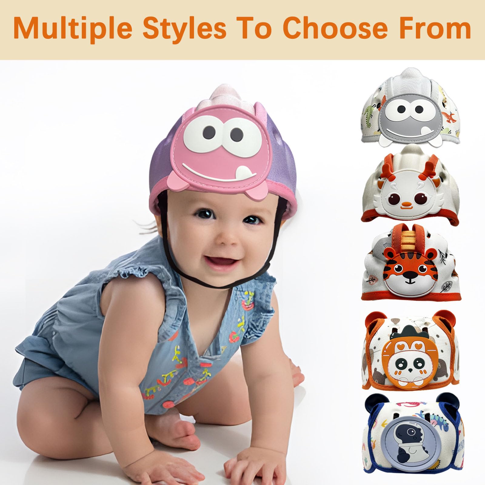 Domayllay Baby Helmet for Crawing Walking,Soft Infant Safety Helmet,Baby Helmet 1-2 Years for Anti-Fall Head Protector,Adjustable, Expandable and Breathable Toddler Walking Helmet,Grey/Purple Pink