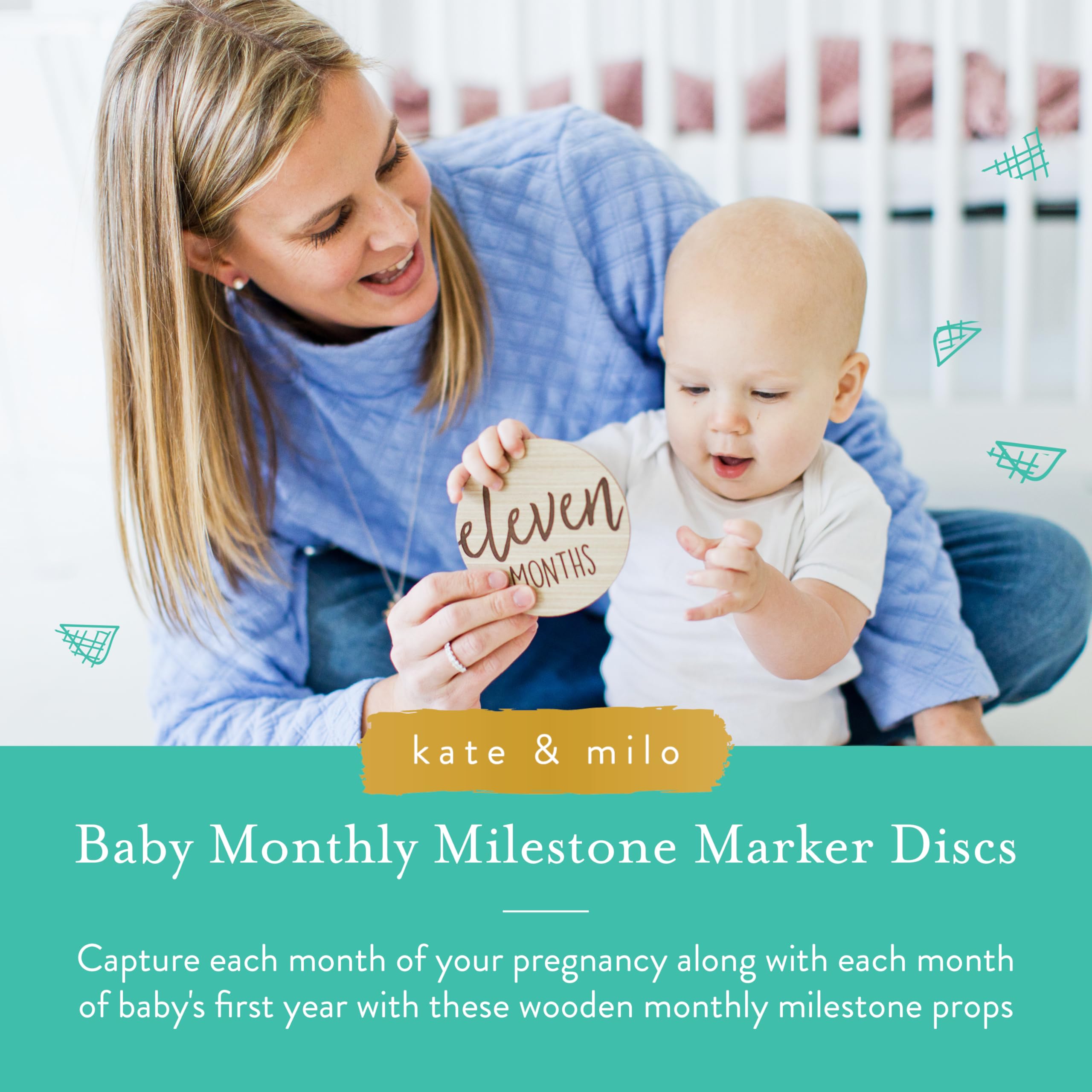 Kate & Milo Baby Monthly Milestone Marker Discs, Reversible Photo Props, Baby Growth and Pregnancy Growth Cards, Wooden