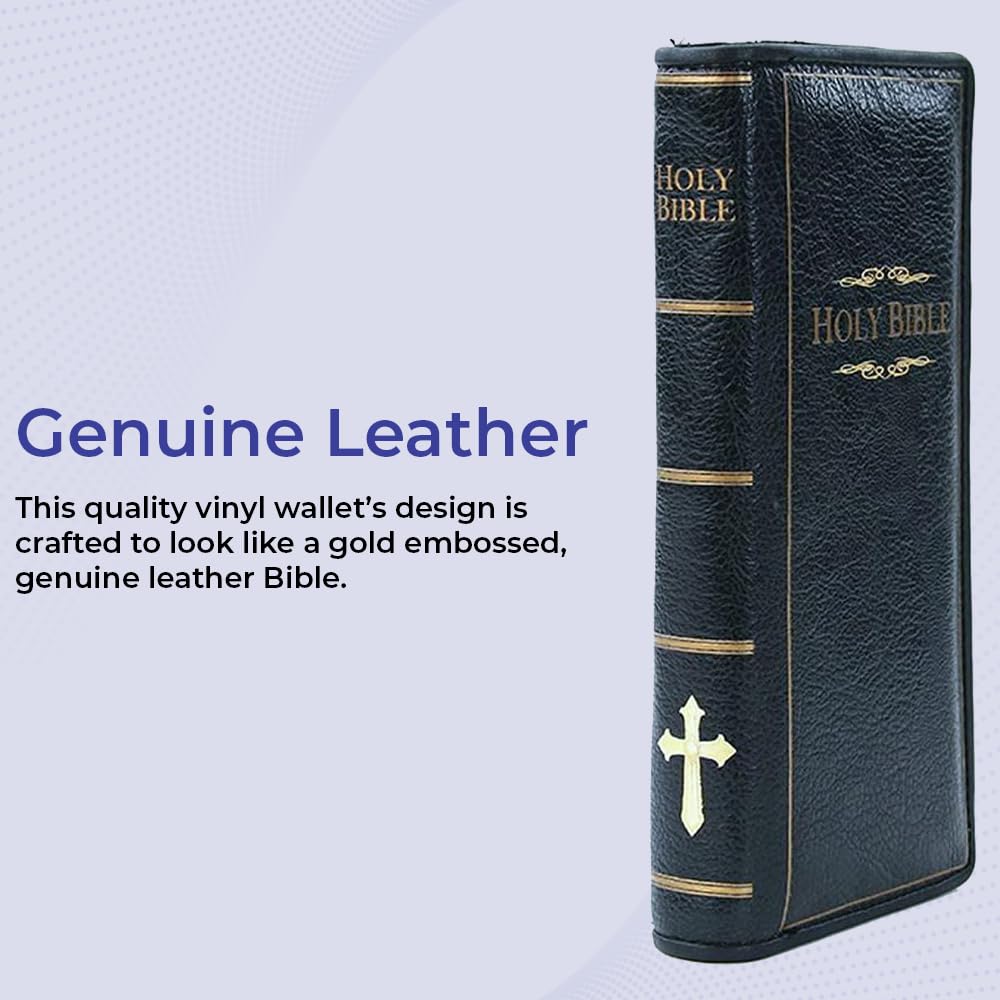SAGEFINDS Holy Bible Book Wallet | Multi Card and Cash Holder | Magnetic Clasp Closure and Zip Around | Vinyl | 4” x 7.5”