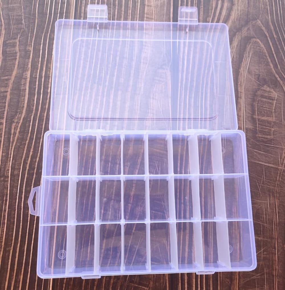 Clear Plastic Storage Box Compartments with Adjustable Dividers, Portable Transparent Beads Earring Jewelry Organizer Holder with Lid for Craft Nail Art Tackle Fishing Hooks Medicine Container Box, 24 Grids