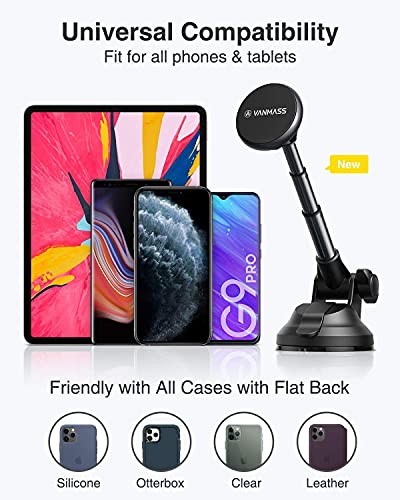 VANMASS Magnetic Car Phone Holder, [Super Strong Magets & Ultra Stable] Suction Cup Phone Holder Aluminium Alloy Structure, Handsfree Dashboard Window Car Mount Compatible with All Phones