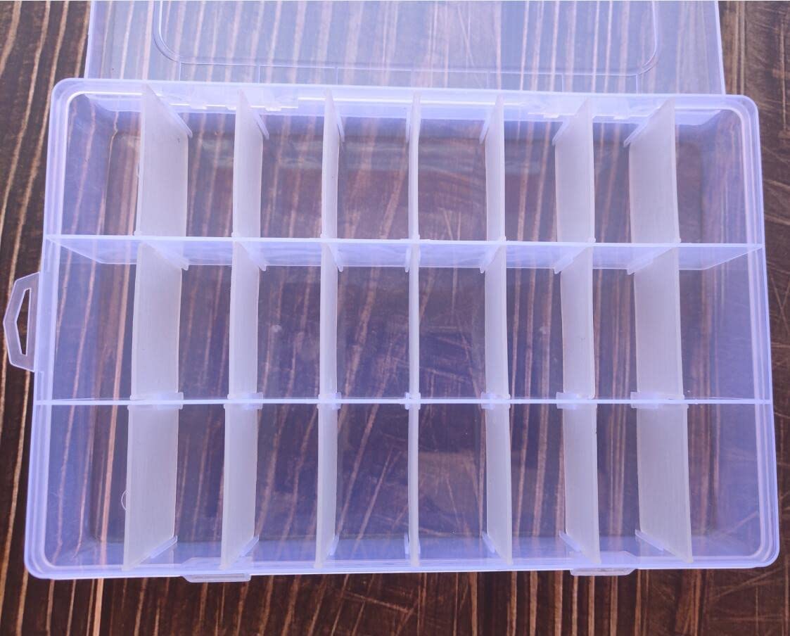 Clear Plastic Storage Box Compartments with Adjustable Dividers, Portable Transparent Beads Earring Jewelry Organizer Holder with Lid for Craft Nail Art Tackle Fishing Hooks Medicine Container Box, 24 Grids