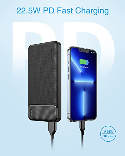 AsperX 2 Packs 22.5W Power Bank Fast Charging, 10000mAh USB C Portable Charger Power Bank (Black+Red)