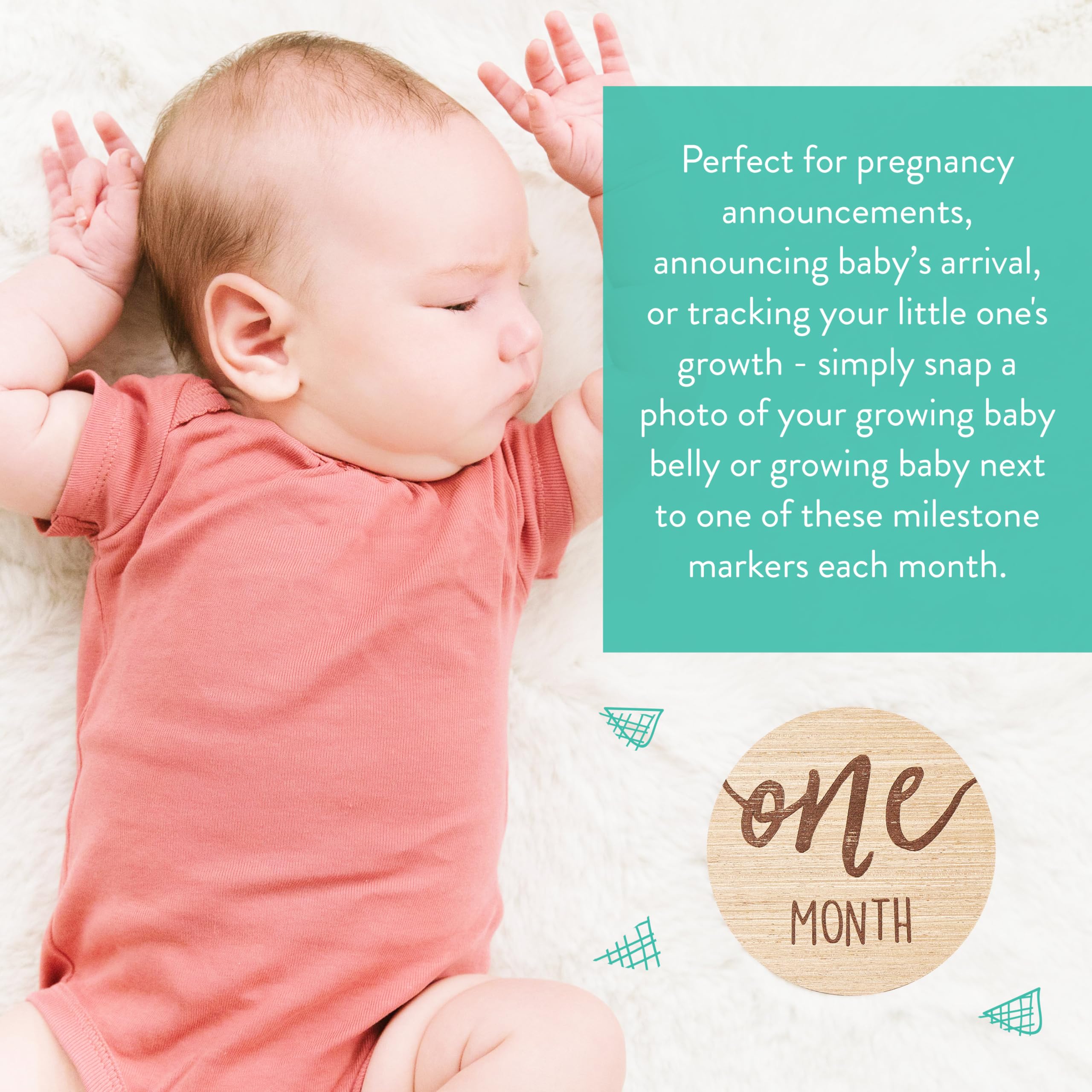 Kate & Milo Baby Monthly Milestone Marker Discs, Reversible Photo Props, Baby Growth and Pregnancy Growth Cards, Wooden