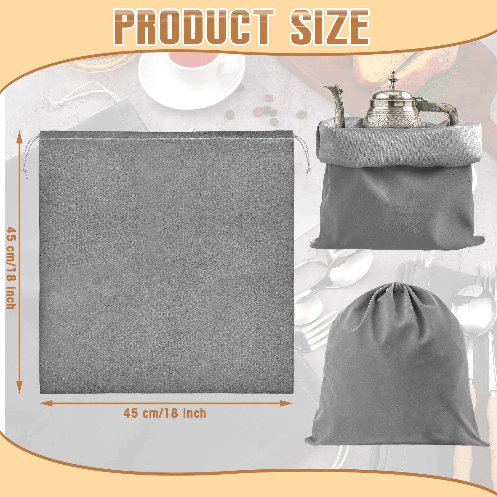6 Pcs Silver Storage Bags 18 x 18 Inch Anti Tarnish Storage Bag Fabric Cloth Bags for Silver Jewelry Silverware Protection Flatware Silver Plate Tarnish(Dark Gray)