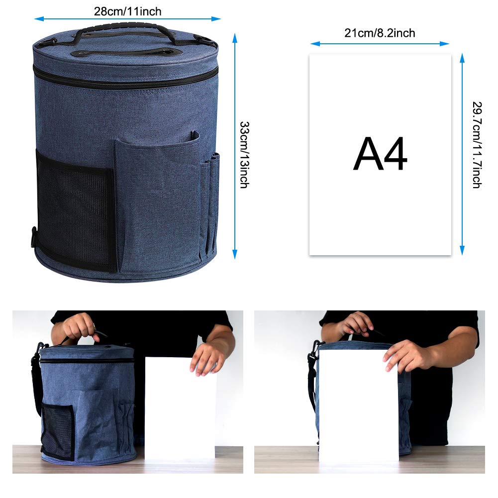 SumDirect Knitting Bag, Yarn Organizer Tote Bag Portable Storage Bag for Yarns, Carrying Projects, Knitting Needles, Crochet Hooks, Manuals and Other Accessories (Blue)