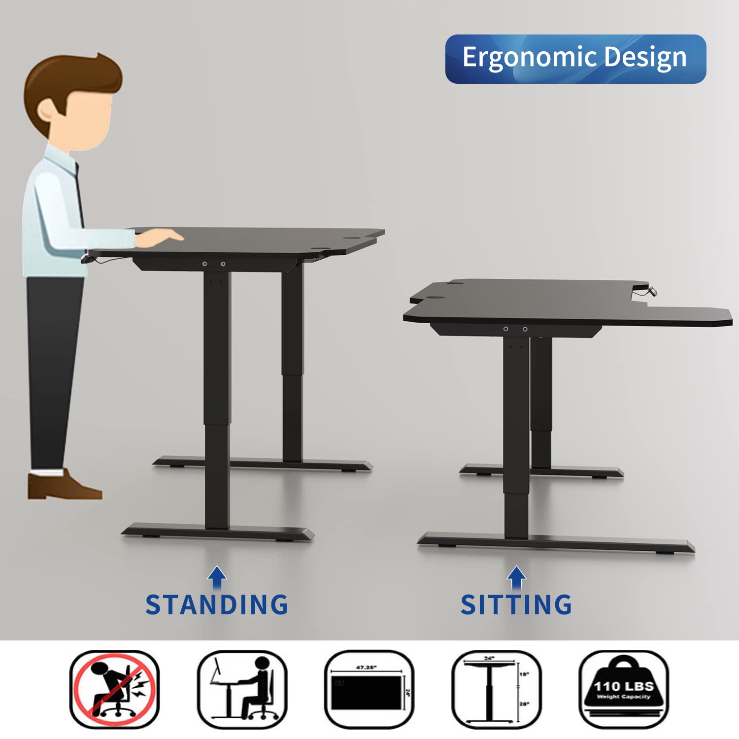 HASDWORK Electric L Shape 59 Inches Standing Desk, Height Adjustable Sit Stand Up Computer Table, Large Modern Smart Ergonomic Home Office Workstation with Splice Board Black Top + Black Frame