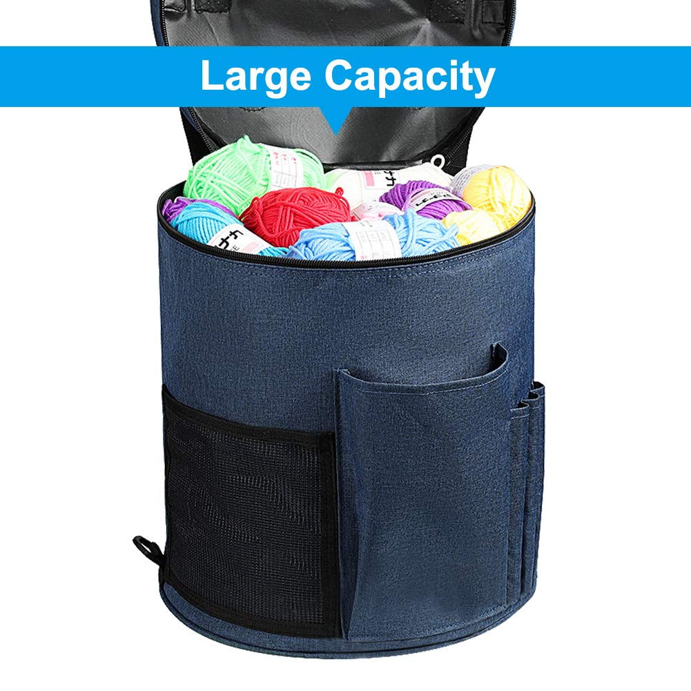 SumDirect Knitting Bag, Yarn Organizer Tote Bag Portable Storage Bag for Yarns, Carrying Projects, Knitting Needles, Crochet Hooks, Manuals and Other Accessories (Blue)