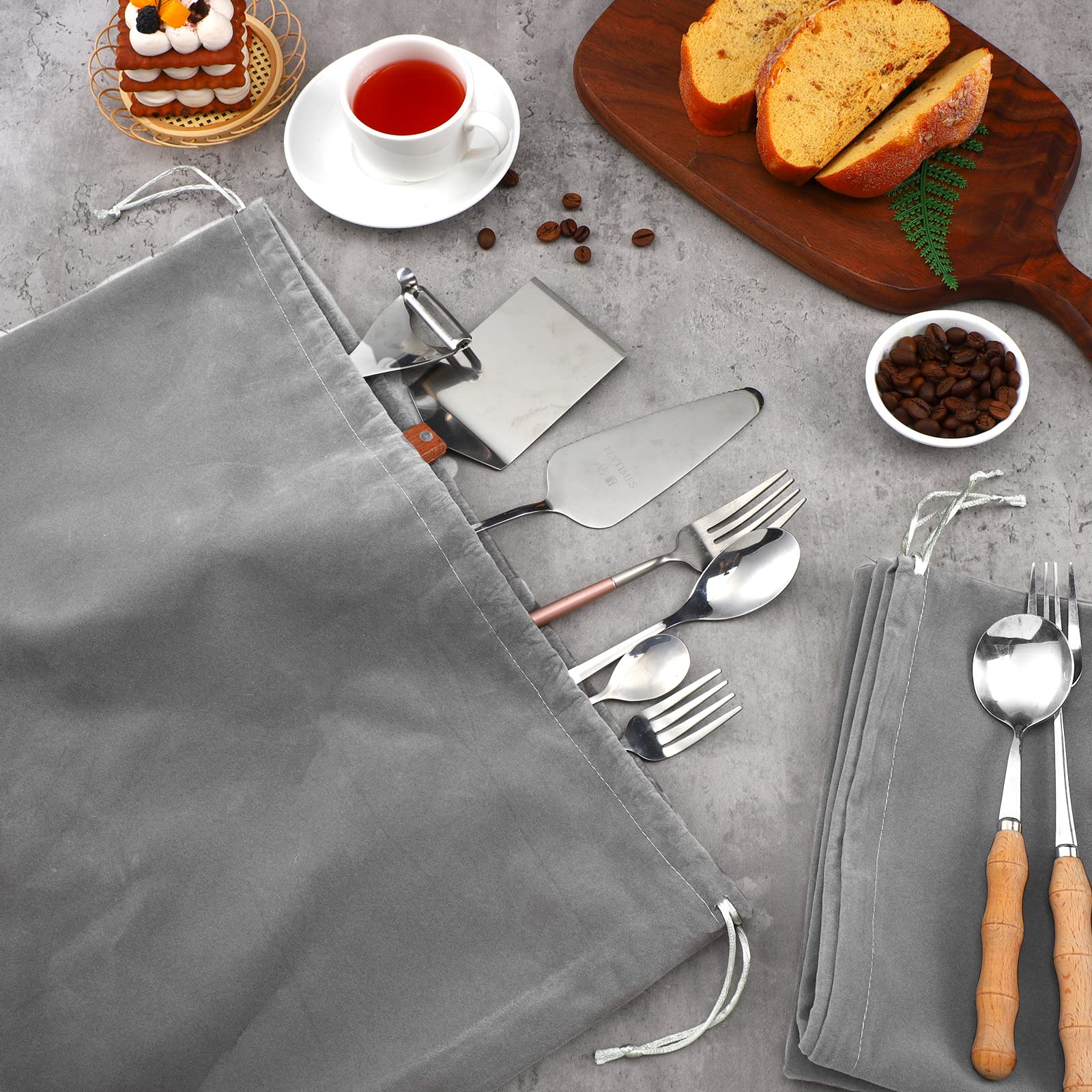 6 Pcs Silver Storage Bags 18 x 18 Inch Anti Tarnish Storage Bag Fabric Cloth Bags for Silver Jewelry Silverware Protection Flatware Silver Plate Tarnish(Dark Gray)