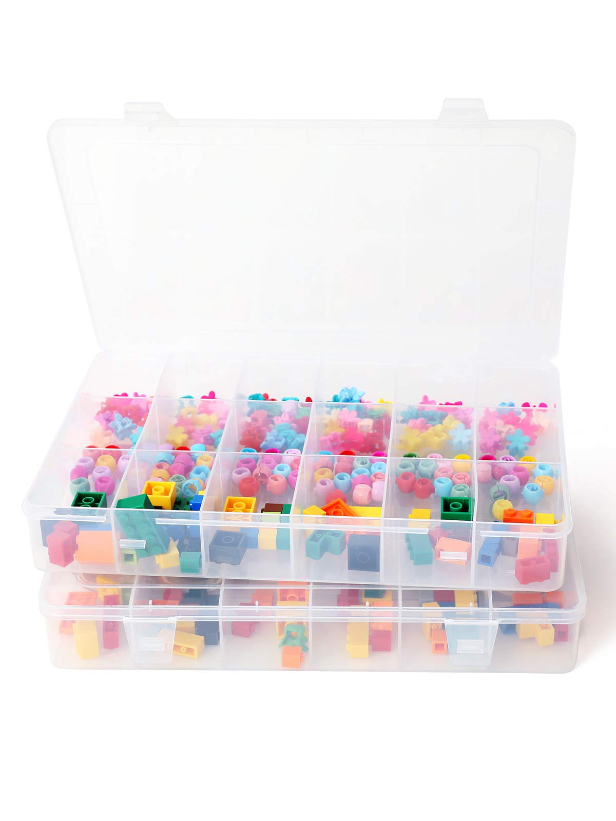 UHOUSE 2 PCS 18 Grids Clear Plastic Organizer Container Storage Box with Adjustable Dividers for Washi TapeJewelry Craft Tackles Tools, Size: 10.4 x 6.8 x 1.1 in (Clear)
