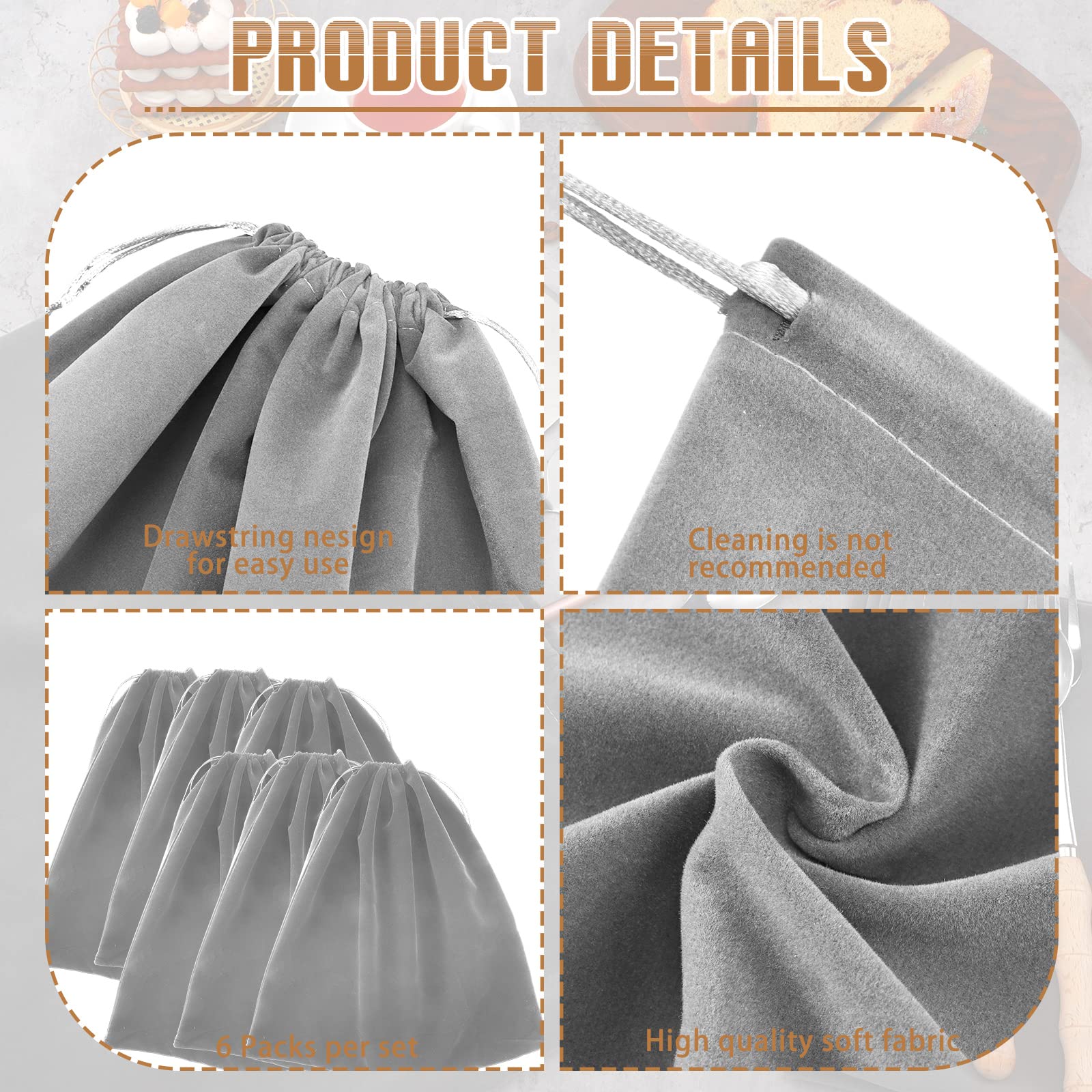 6 Pcs Silver Storage Bags 18 x 18 Inch Anti Tarnish Storage Bag Fabric Cloth Bags for Silver Jewelry Silverware Protection Flatware Silver Plate Tarnish(Dark Gray)