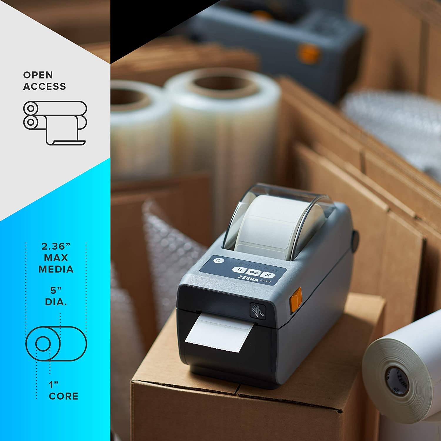 Ybpitt Zebra ZD410 Direct Thermal Only Desktop Printer - USB and USB Host, Modular Connectivity Slot - 2.2" Print Width, 203 DPI, 6 IPS, Monochrome Barcode Label Printer - ZD41022-D01000EZ JTTANDS