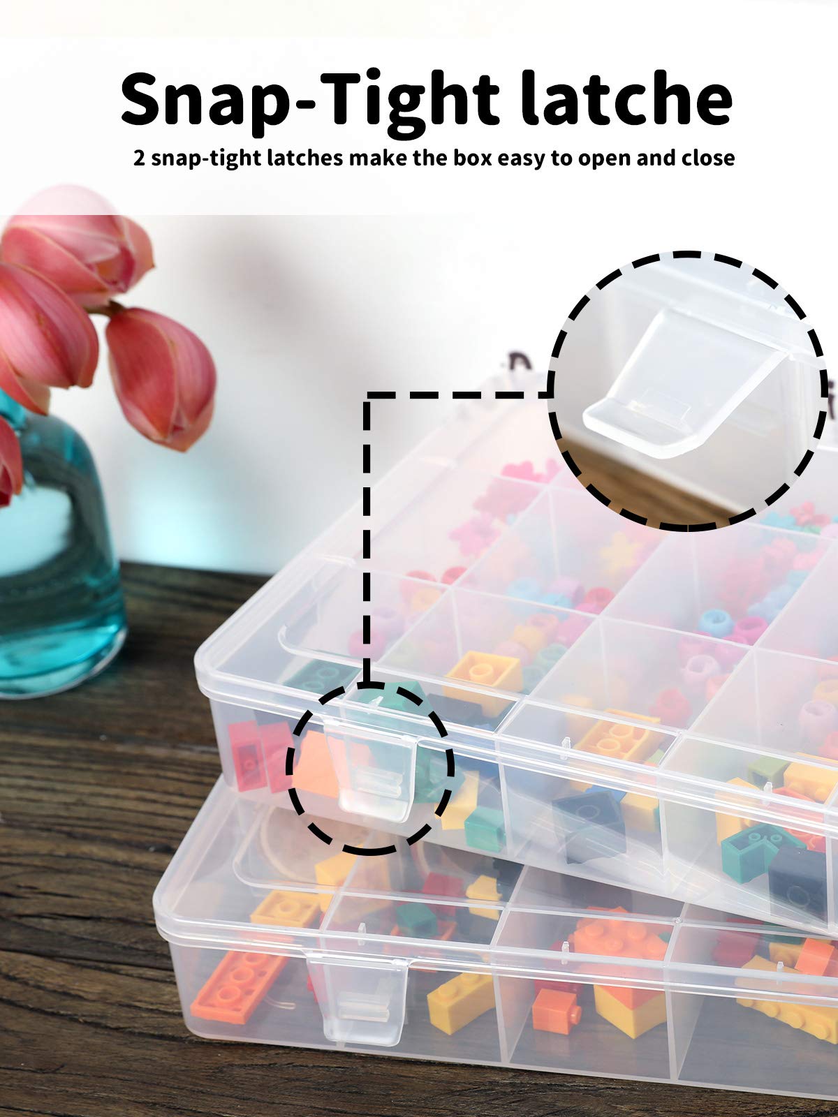 UHOUSE 2 PCS 18 Grids Clear Plastic Organizer Container Storage Box with Adjustable Dividers for Washi TapeJewelry Craft Tackles Tools, Size: 10.4 x 6.8 x 1.1 in (Clear)